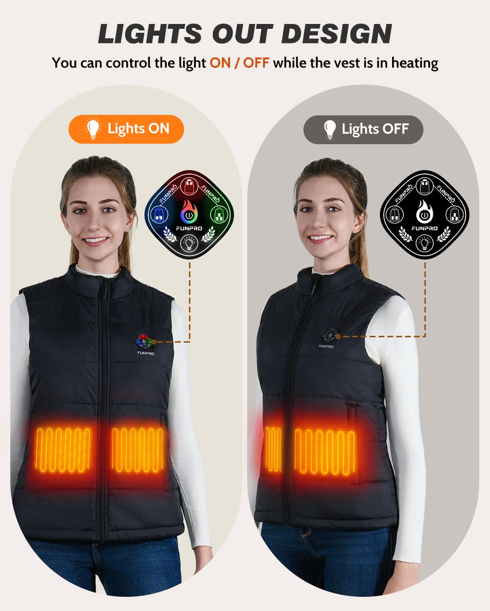 FUNPRO Women's Lightweight Heated Vest Electric Heating Vest Lights-out Design, Washable Heated Jackets, Battery Not Included
