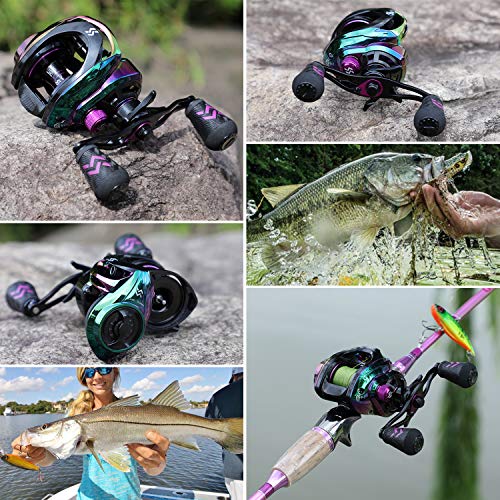 Sougayilang Baitcasting Reels - Colorful Fishing Reel, 8.0:1 Gear Ratios, 9+1 BB, Magnetic Braking System - Right