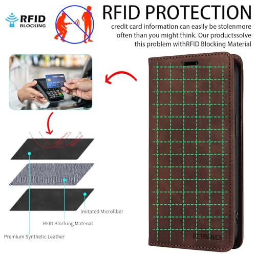 FERFXN Protective Phone Case Wallet Case Compatible with Oppo Realme C55 Case with Card Holder Flip Cover RFID Blocking Protective Leather Case Durable Shockproof Cover (Color : Brown)