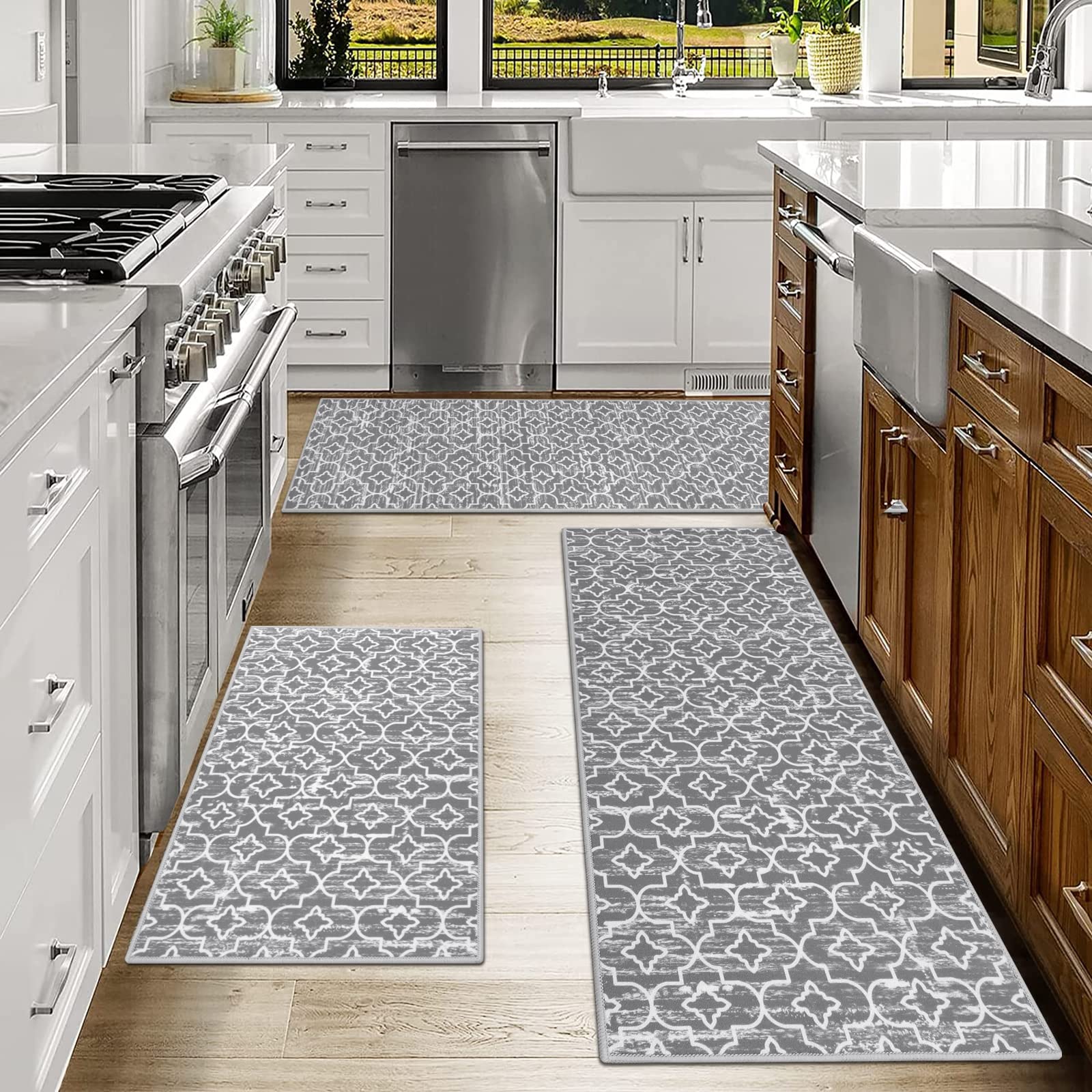 Ileading Kitchen Rugs Sets 3 Piece with Runner Soft Boho Kitchen Floor Mat Farmhouse Laundry Room Rugs and Mats Set Non Skid Washable for Kitchen Floor Office Sink Hallway