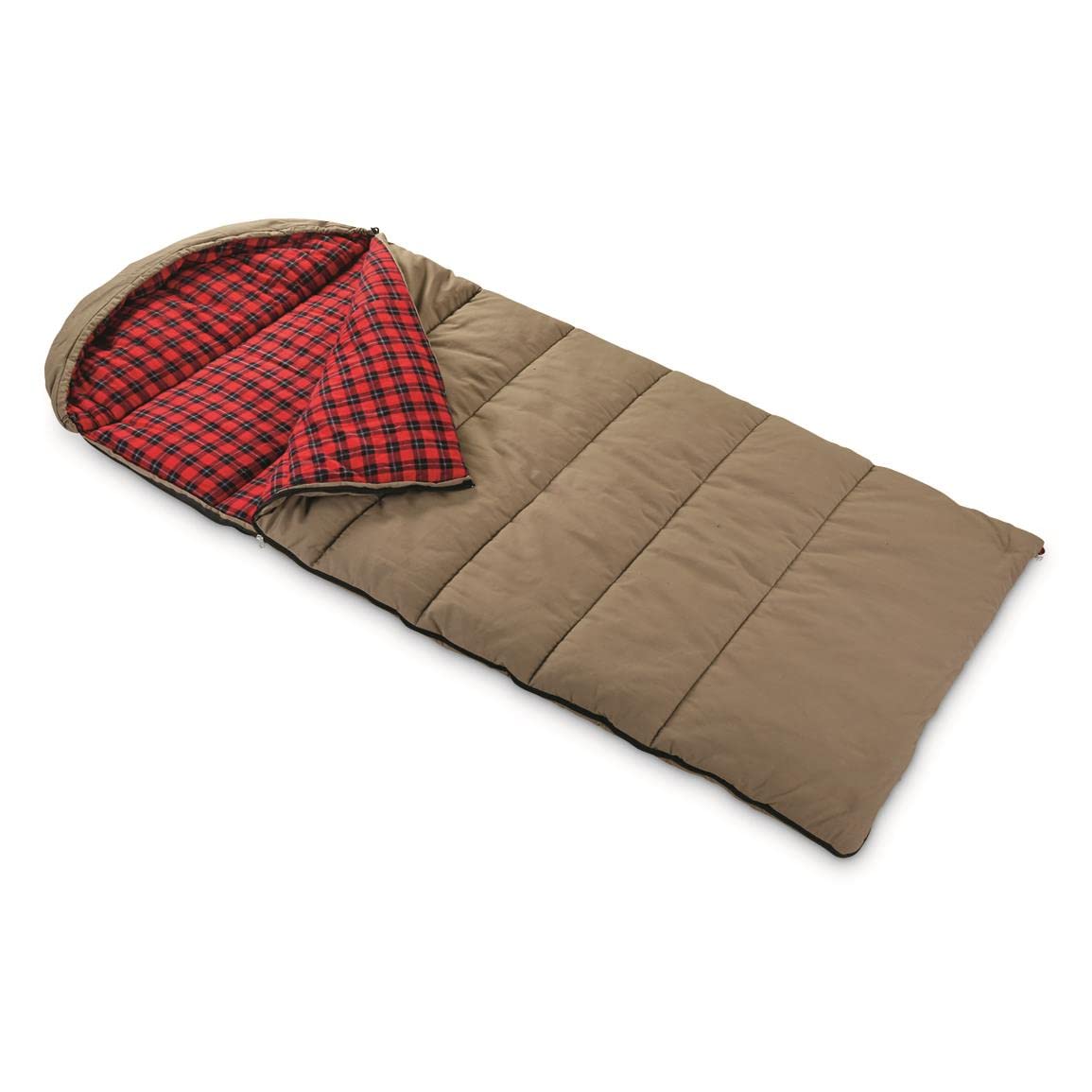 Guide Gear Canvas Hunter Sleeping Bag 0-Degree Fleece Lined Hooded for Adults Warm Winter Cold Weather Lightweight Portable for Camping, Backpacking, Hiking, Outdoors