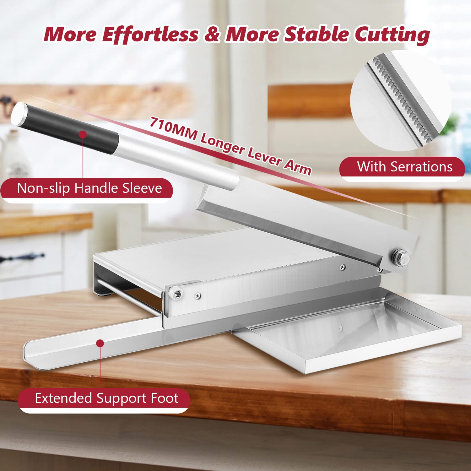 LANUEVA Manual Meat Bone Cutter, 16 inch Heavy Duty Jerky Slicer Chicken Cutting Machine for Butcher Home & Commercial Use, Ribs Meat Chopper with Knife Sharpening Rod
