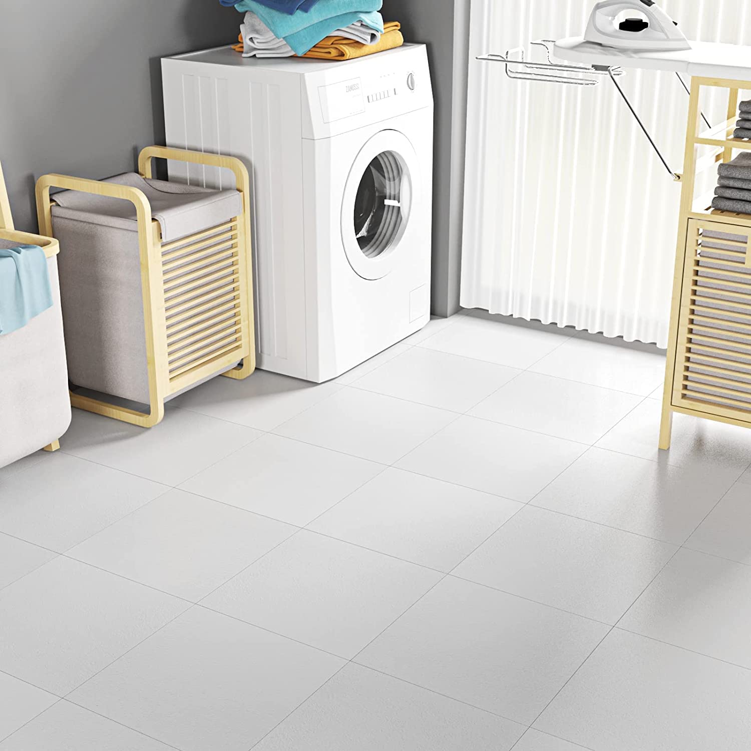 FunStick Peel and Stick Floor Tile Waterproof 12x12 In White Vinyl Flooring Peel and Stick Flooring for Bathroom Stick on Floor Tiles Removable Sticky Tiles for Kitchen Bedroom Laminate Flooring 5 Pcs