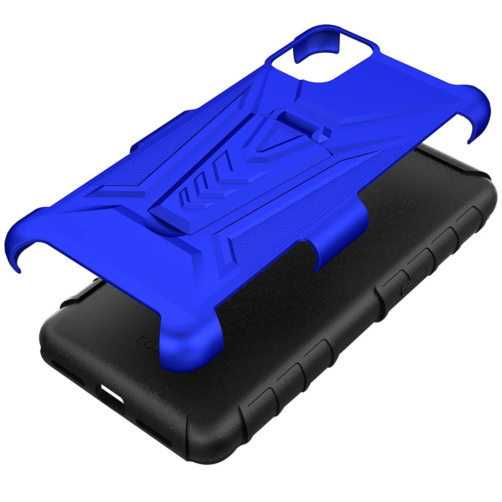 for Alcatel TCL A3X A600DL Case, with Tempered Glass Screen Protector Heavy Duty Protection Technology Built-in Kickstand Rugged Shockproof Protective Phone Case for Alcatel TCL A3X A600DL, (Blue)