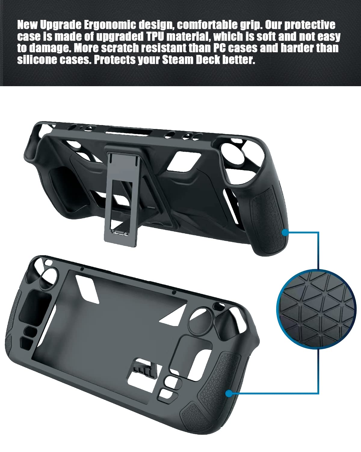 Kickstand Protective Case for Steam Deck, PC/TPU Cover Protector with Stand Base, Protective Cover Case Compatible with Valve Steam Deck Shock-Absorption, Non-Slip and Anti-Scratch Design (Black)