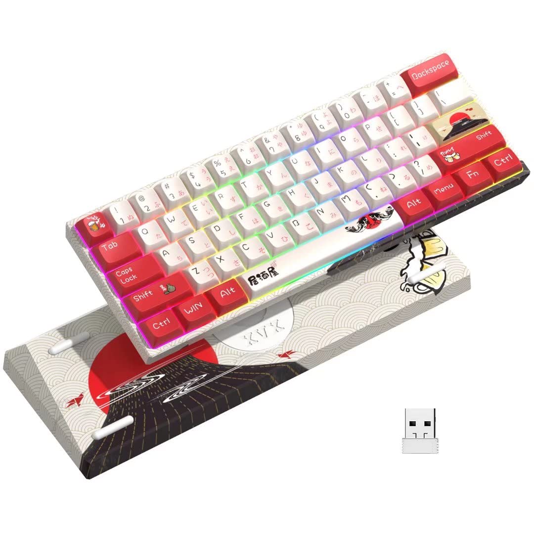 HITIME XVX M61 60% Mechanical Keyboard Wireless, Ultra-Compact 2.4G Rechargeable Gaming Keyboard, RGB Backlit Ergonomic Keyboard for Windows Mac PC Gamers(Izakaya Theme, Gateron Yellow Switch)