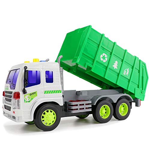 FEROXO Friction Powered Garbage Truck Toys 1:16 Toy Vehicle with Lights and Sounds for Kids