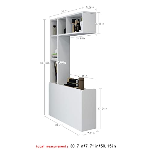 Pmnianhua Floating Desk,Wall Mounted Desk Folding,Space Saving Desk,Folding Wall Desk for Small Space Apartment Bedroom(White)