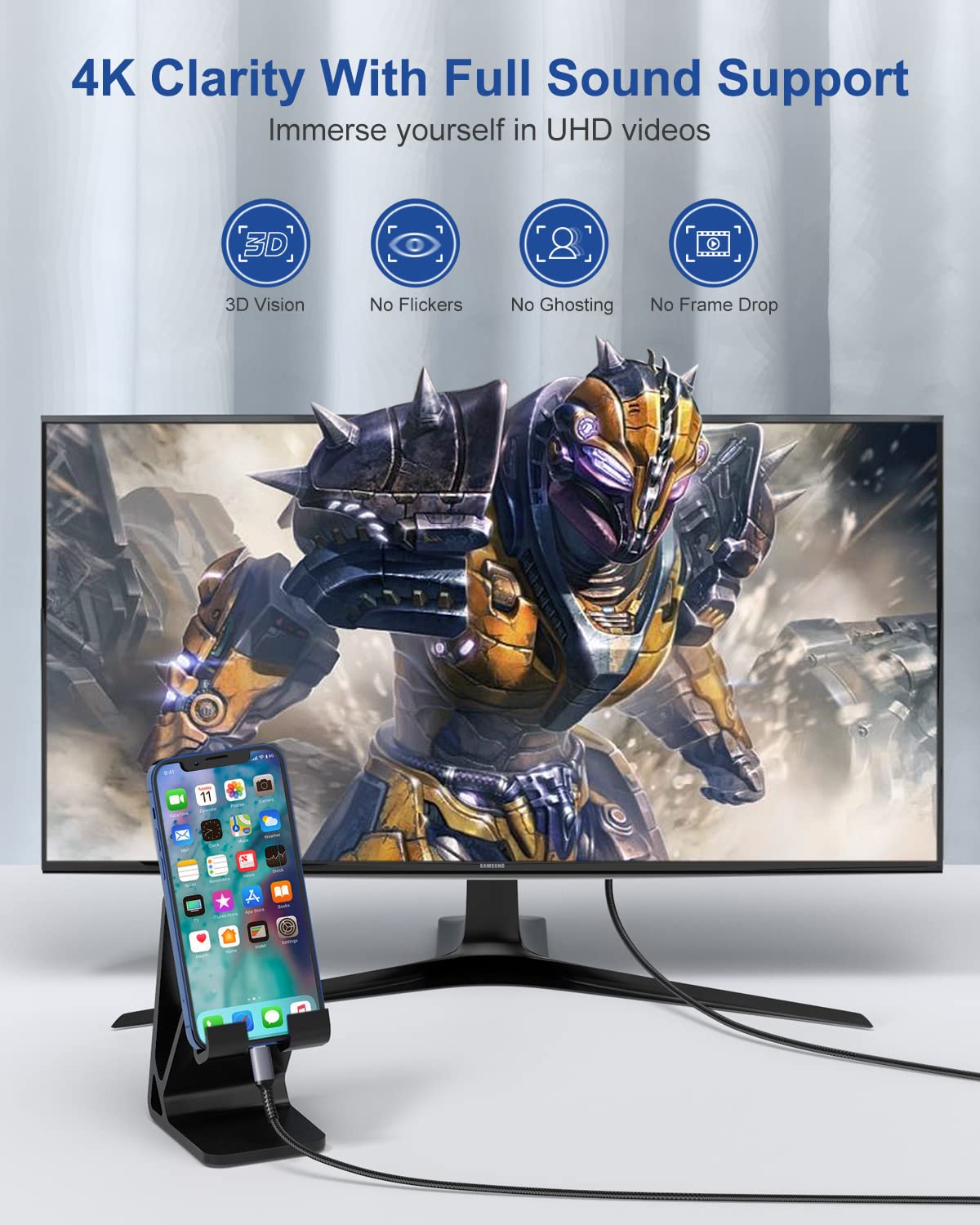 Lightning to HDMI Cable Adapter for iPhone, [Apple MFi Certified] iPhone to hdmi Adapter Cable to TV with iPhone/iPad/iPod 1080P Digital AV Sync Screen Connector on HDTV/Monitor/Projector-6.6 Ft/2M