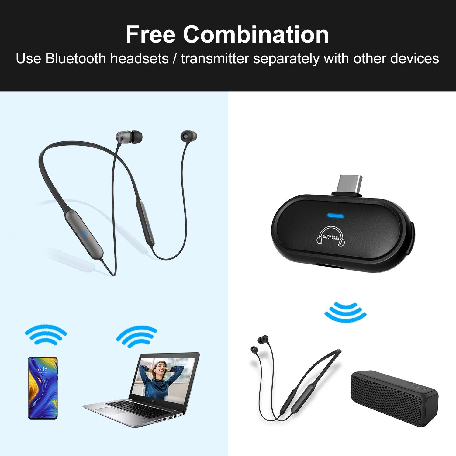 Giveet Wireless Gaming Headset Set w/USB-C Audio Transmitter Compatible with Nintendo Switch Lite PS4 PC, Bluetooth Headphone w/Rotable Mini Mic Support in-Game Voice Chat, Plug n Play, No Audio Delay