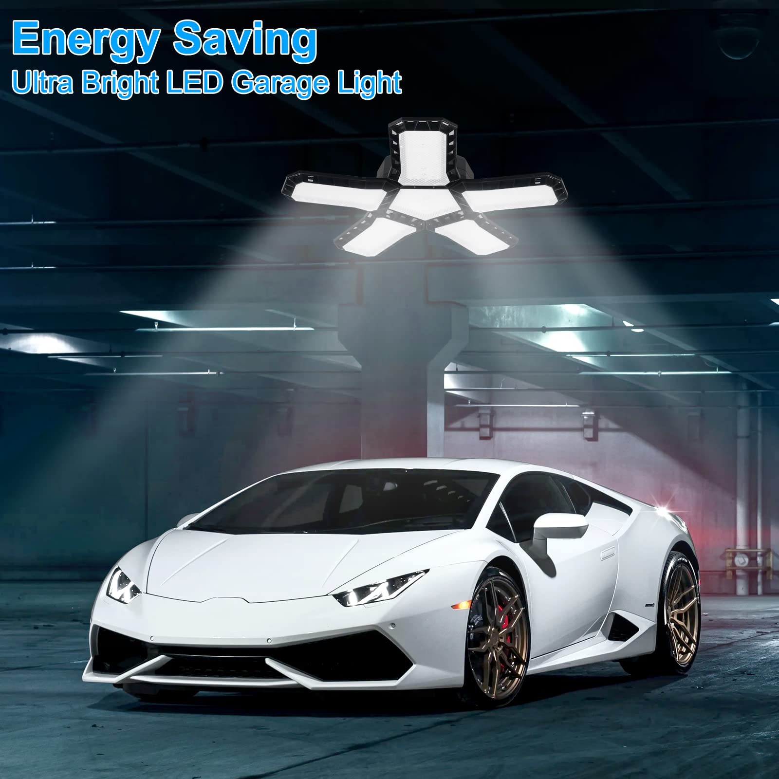 LIGHTSTARTER 2 Pack LED Garage Lights 120W Garage Lights Ceiling Led 12000LM 6500K Led Shop Light with 5+1 Adjustable Panels Support E26/E27 Screw Socket (2 Pack-120W)…