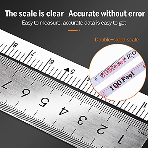 KSEIBI 302925 Long Fiberglass Tape Measure Double Face Printing Inch/Metric for Construction Work (100ft / 30m)
