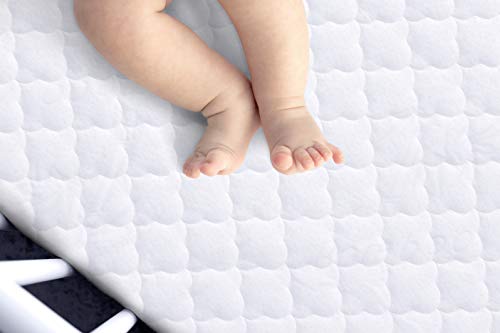 iLuvBamboo Crib Mattress Protector -2 PACK- Waterproof Pad Cover -28” x 52”- Quilted Soft Bamboo Jacquard Fitted Topper - Breathable & Noiseless - Best Baby Gifts for Potty Training Toddlers & Infants