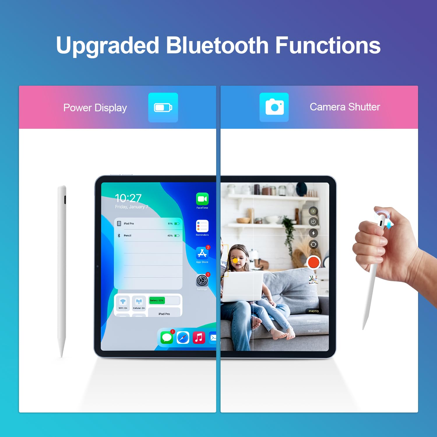 Upgraded Stylus Pen Fit for iPad Air 5th Generation Gen 10.9 Inch 2022, Fit for Apple Pencil - Wireless Camera Control, Digital Battery Percentage