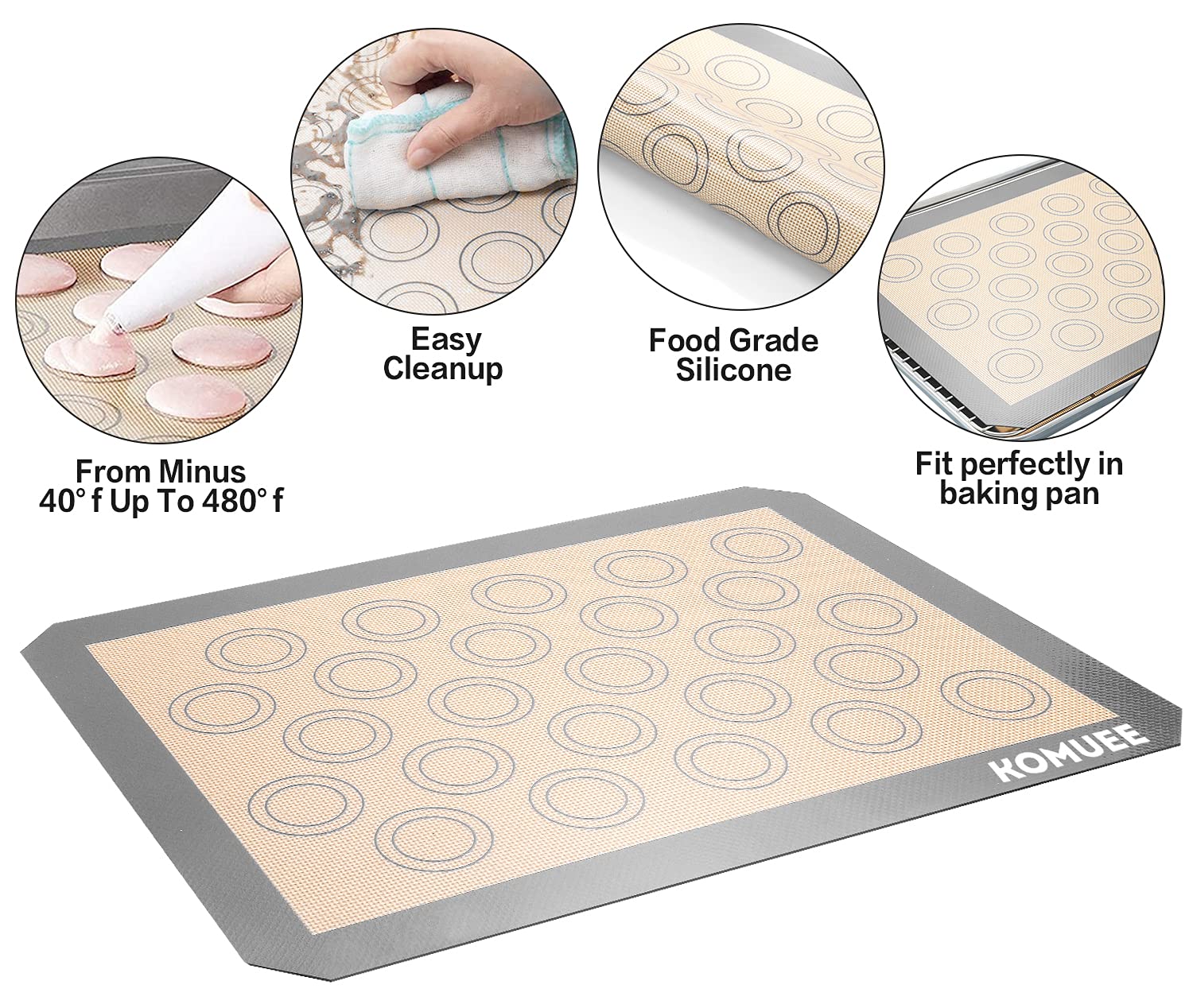 KOMUEE 9-Piece Baking Sheet, Cooling Rack with Silicone Mat Set (3 Pans + 3 Racks + 3 Mats), Stainless Steel Cookie Sheet with Cooling Rack and Baking Mat, Non Toxic & Easy Clean