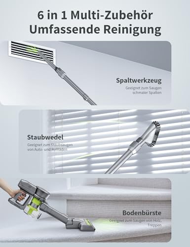 kalado Cordless Vacuum Cleaner, 26Kpa Powerful Stick Vacuum Cleaner, Portable Vacuum Cleaner with LED Display, Rechargeable Vacuum, Self-Standing, Brushless Motor, 6-in-1 Multifunctional Cleaner