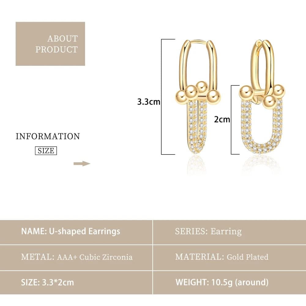 Gold Silver Plated U-Shape Earrings for Women Luxury Creative Zircon Drop Earrings Fine Jewelry Prevent
