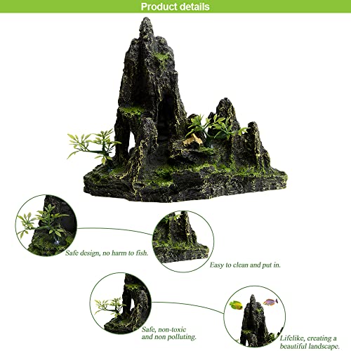 Saim Aquarium Mountain View Stone Ornament,Large Aquarium Ornament Tree Rock Cave Landscape Fish Tank Decoration