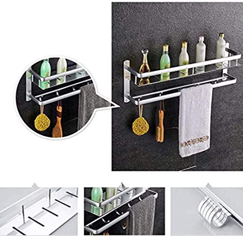 SilteD Shelf Space Aluminum Bath and Kitchen Towel Rack Multifunctional Shelf with Double Towel Rails Mounted on The Wall Tower Hanger/40Cm