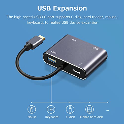 Multifunctional 4-in-1 Type-C Hub Type-C Converter Aluminum Alloy Shell up to 4K Resolution +VGA+USB3.0+PD Charging Ports