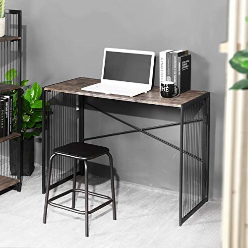 FurnitureR Modern Industrial Folding Writing Computer Desk for Home Office Brown