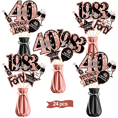 Rose Gold 40th Birthday Table Centerpieces Stick Decorations for Women, Happty 40th Birthday Vintage 1983 Table Toppers Sign Party Supplies, Forty Years Old Table Top Decor
