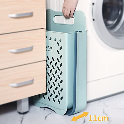 PEvTN Collapsible Wall Mounted Laundry Baskets, Tall Plastic Hamper for Dirty Clothes, Large Laundry Basket Hamper with 2 Soft Handles, Space-Saving Plastic Dirty Clothes Organizer-Blue||Small