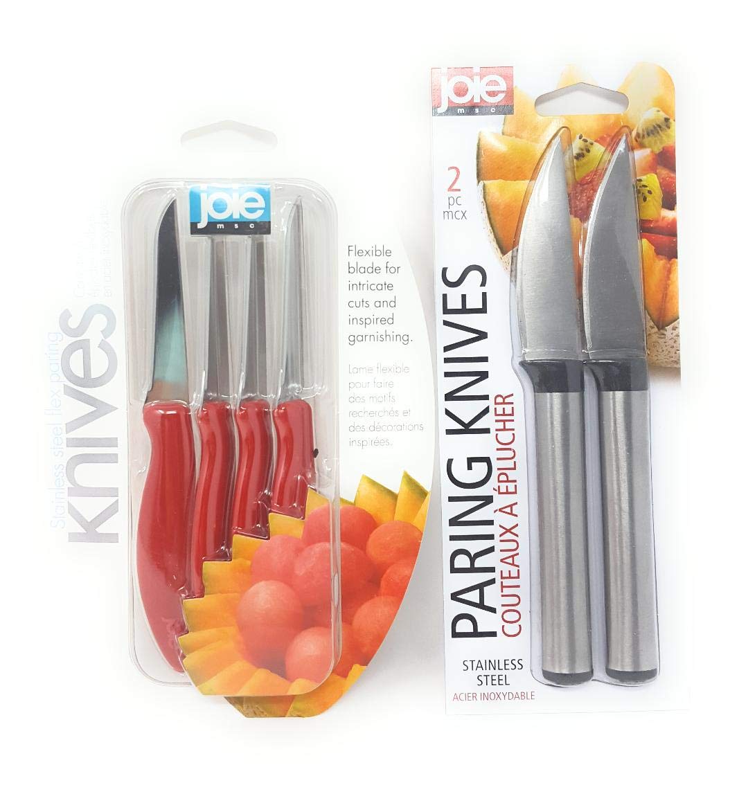 Joie Paring Knives Bundle with Joie Stainless Steel Flex Paring Knives (Assorted Colors)