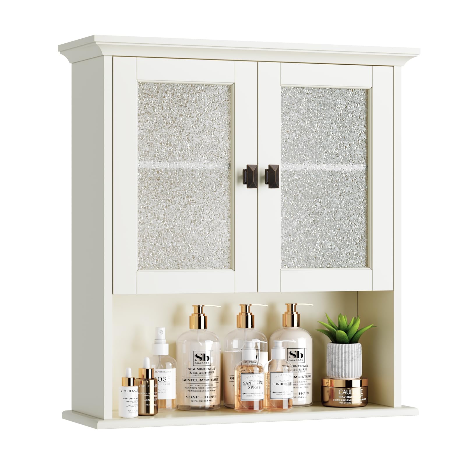 MXARLTR Wall Mount Bathroom Storage Cabinet, Medicine Cabinet with Tempered Glass Door and Buffering Hinge Over Toilet Storage Cabinet Wall Mounted Organizer Above Toilet Storage Cabinet (Cream White)