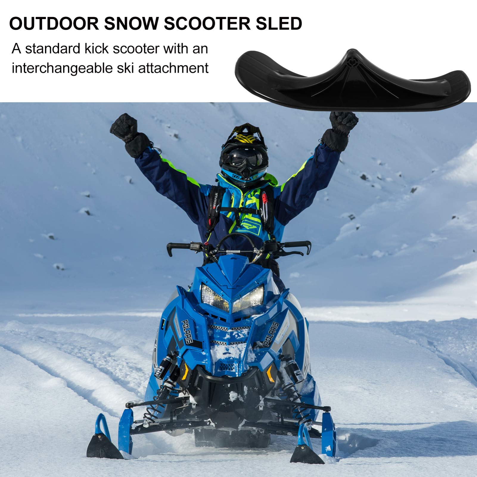 IMIKEYA 2pcs Snow Scooter Ski Sled Kit, Sand Scooter Conversion Kit, Fold Skate Board Outdoor Snow Scooter Sled Ski Attachment for Kids, Black