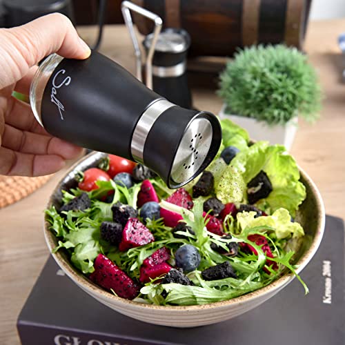 Salt and Pepper Shakers Set with Stainless Steel Lid and Glass Bottle,for Kitchen Table, RV, Camp, BBQ (Black)