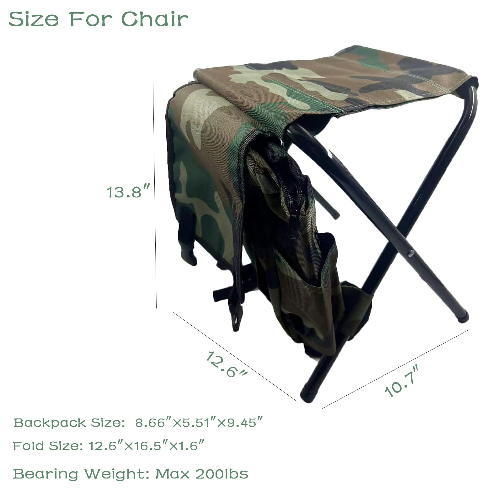 Heygafixo Folding Backpack Camping Chair, Outdoor Portable 2 in 1 Stool for Fishing, Hunting and Hiking