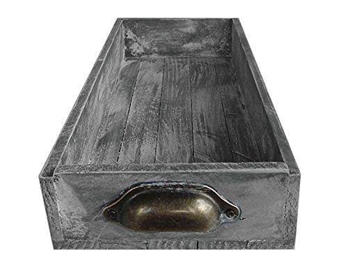 IGC Antique Bronze Metal Handle Wood Display/Serving Tray - 24" x 12" - Grey/White Wash Distressed - Handmade Decorative Distressed Vintage Wooden Rustic Ottoman Cottage Serving Tray