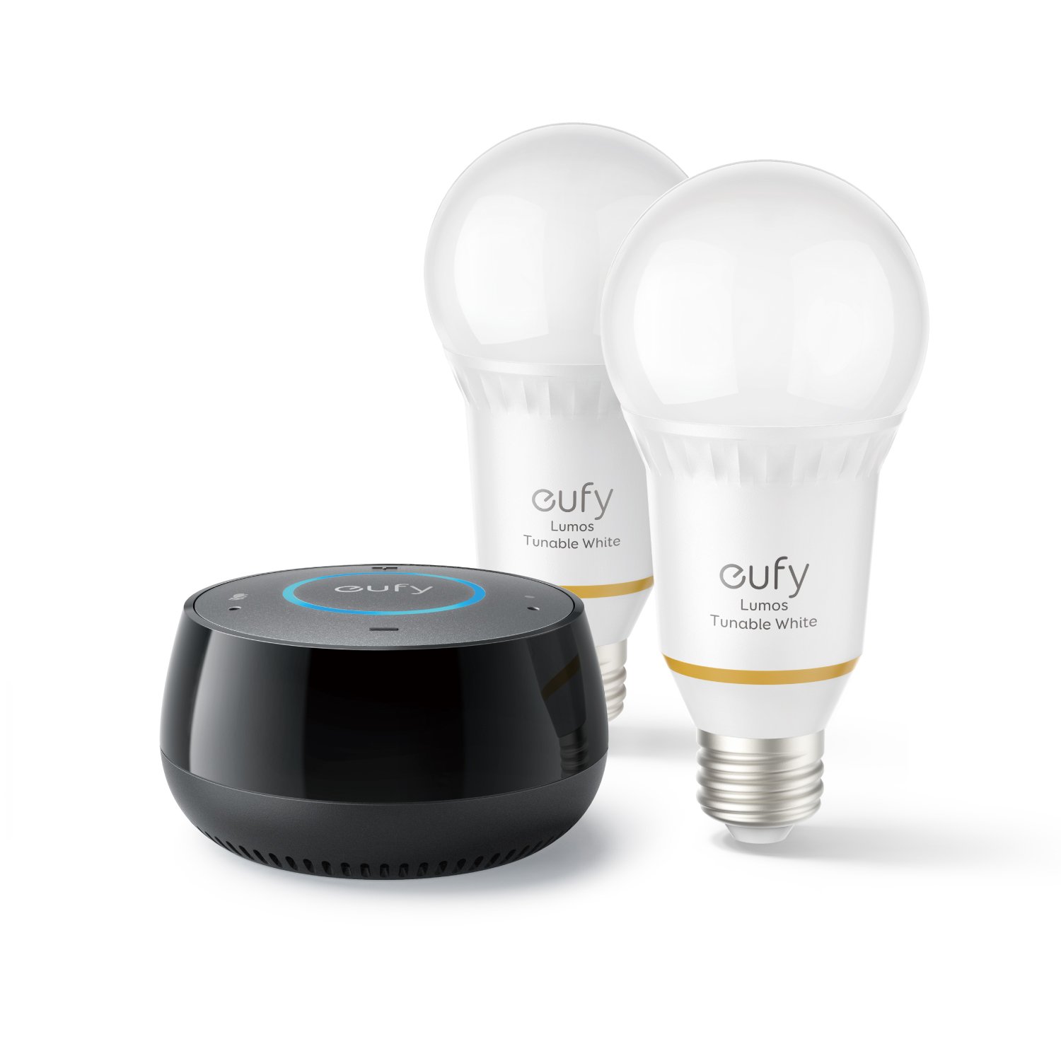eufy Genie Smart Speaker with Amazon Alexa+Lumos Smart Bulb-Tunable White Starter Kit, Soft White to Daylight (2700K-6500K), No Hub Required, Wi-Fi, 60W Equivalent, A19, E26, 800 Lumens