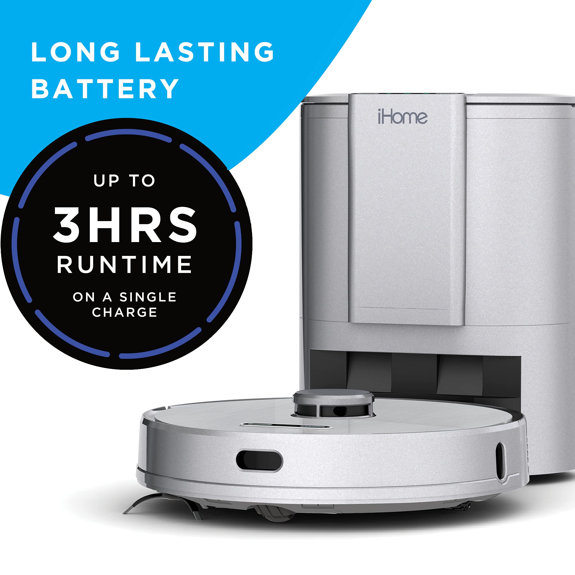 iHome AutoVac Halo,Robot Vacuum and Mop Combo, Robotic Vacuum Cleaner, Automatic Self Emptying Dirt Disposal Base, Wi-Fi Connected Smart Mapping, Lidar Visual Navigation Technology, App Control
