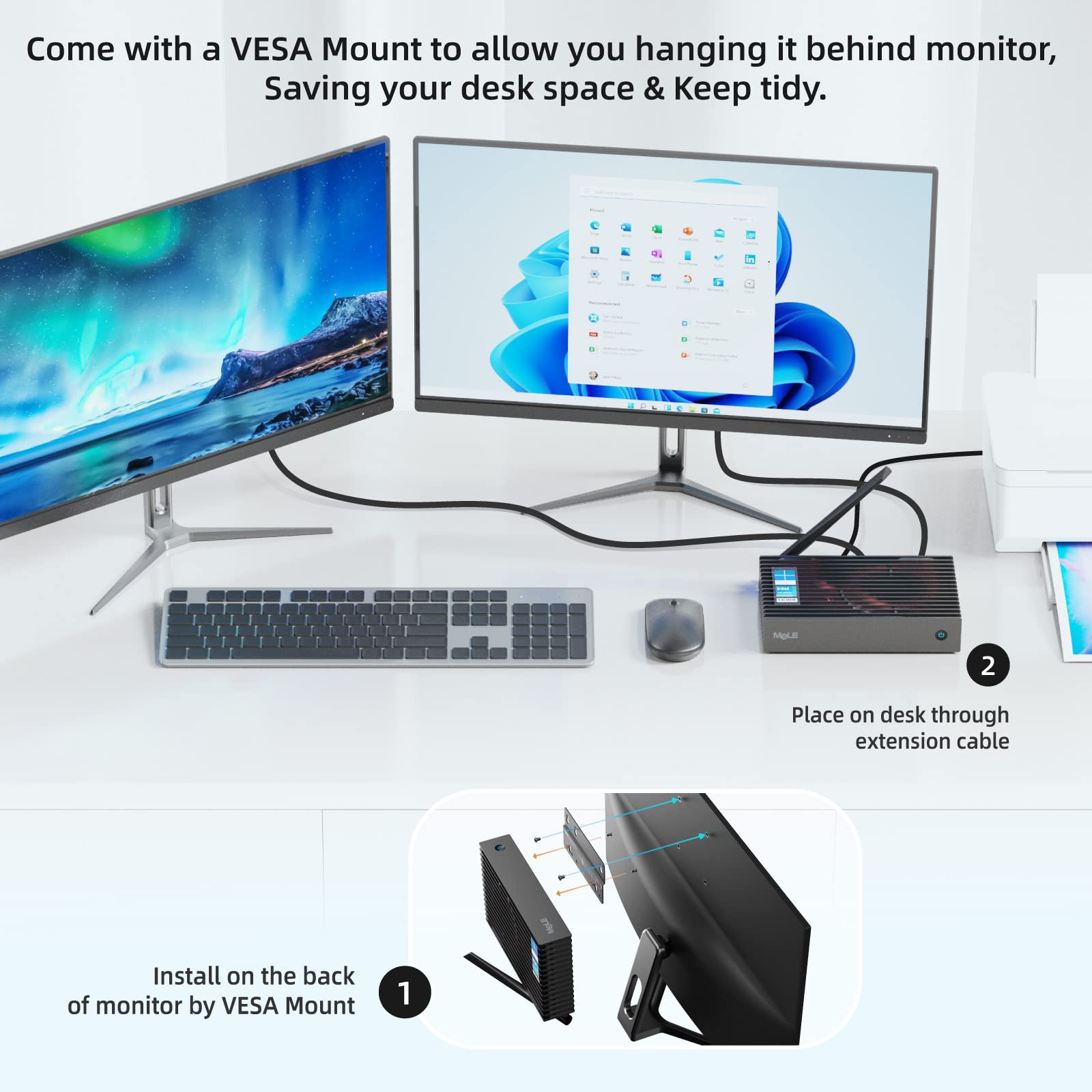 MeLE Fanless Mini PC Computer PCG35 N5105 8GB 128GB Windows-11-Pro Micro PC Support M.2 NVMe SSD 2.5" HDD/SSD 2X HDMI 4K +1x VGA Triple Display WiFi 6 Gigabit Ethernet BT5.2 on Business Office Home