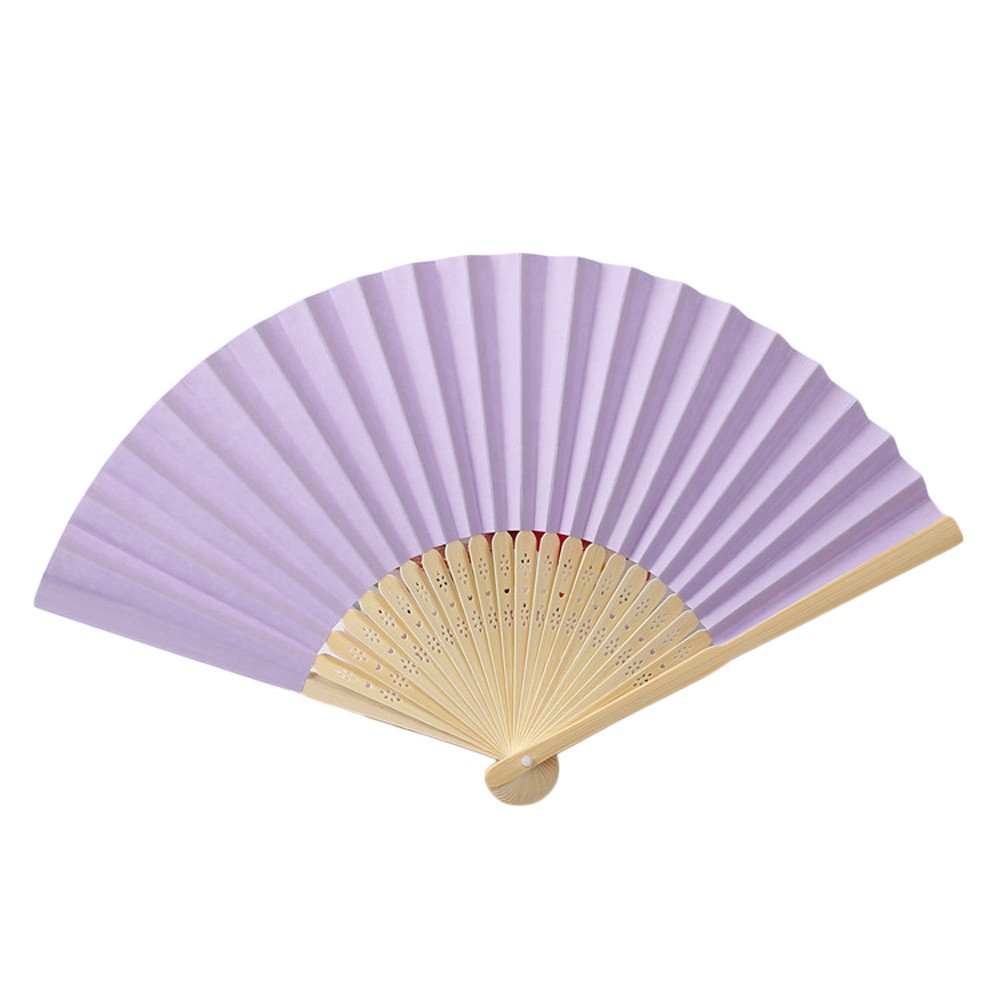 iOPQO Solid Fan Folding Folding Party Wedding Hand Dance Held Silk Pattern Color Tools & 1950 Birthday (Purple, One Size)