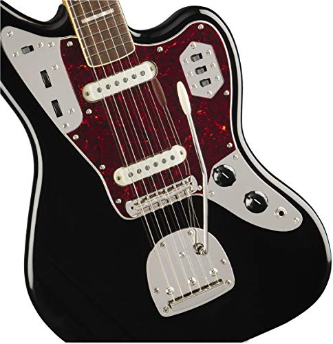 Fender Squier Classic Vibe '70s Jaguar - Black Bundle with Gig Bag, Instrument Cable, Tuner, Strap, Strings, Picks, and Austin Bazaar Instructional DVD
