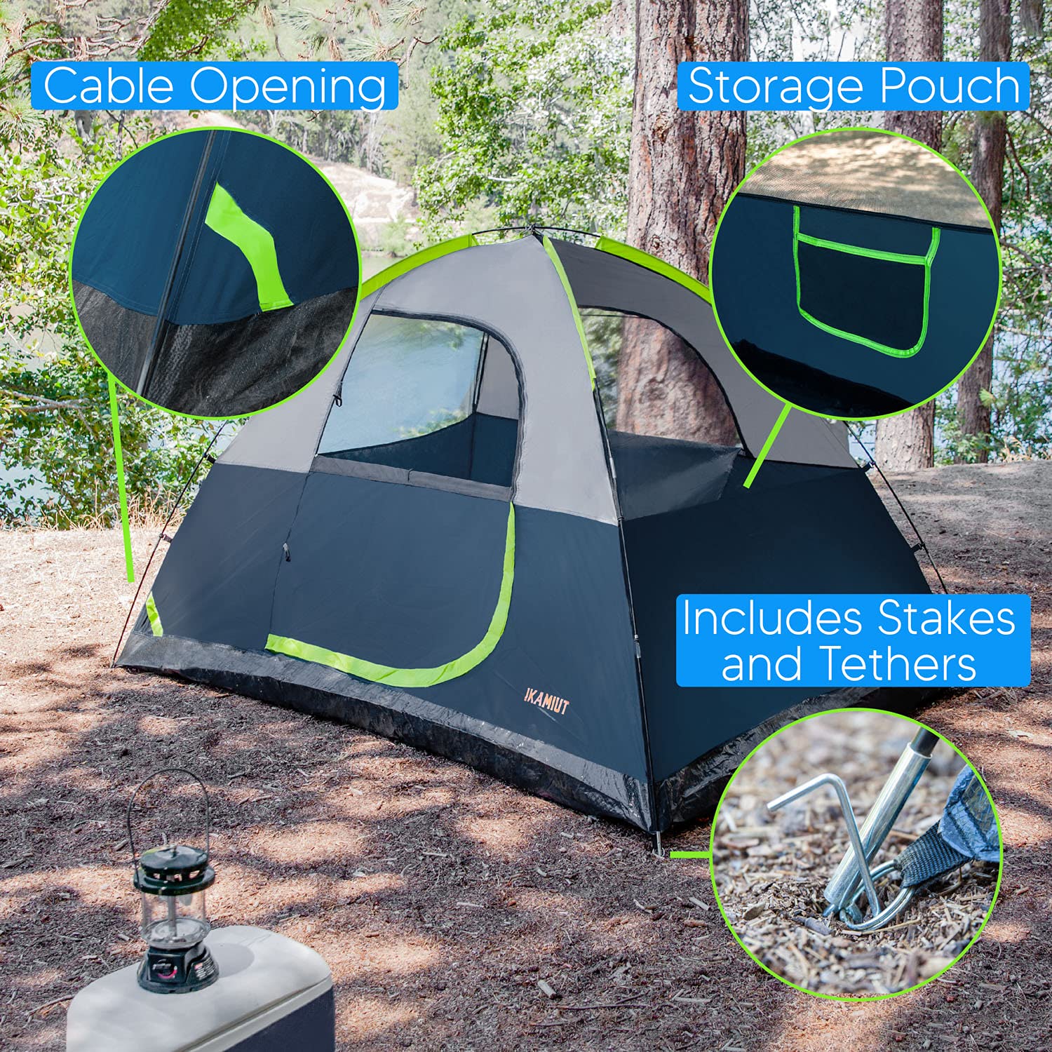 IKAMIUT Camping Dome Tent for 2/3/4 Person, Easy Setup, Water-Repellant, UV-Resistant Removable Rainfly