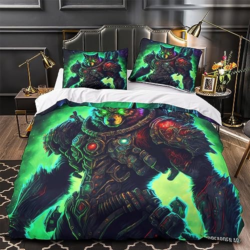 GEEYOU Cosmic Space Wolves Duvet Cover Quilt Cover Comforter Covers for Teens and Adults 3D Print with Pillow Cases Bedding Set with Zipper Closure Soft Microfiber 3 Pieces Queen(228x228cm)