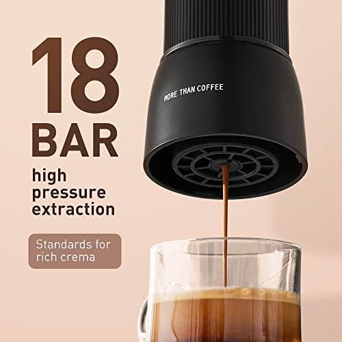 ZZUOM Protable Espresso Machine, Compatible with Ground Coffee & Nespresso Capsules, 18 Bar Pressure for Rich Crema, Manual Espresso Maker, Perfect for Travel, Camping, Hiking (Black)