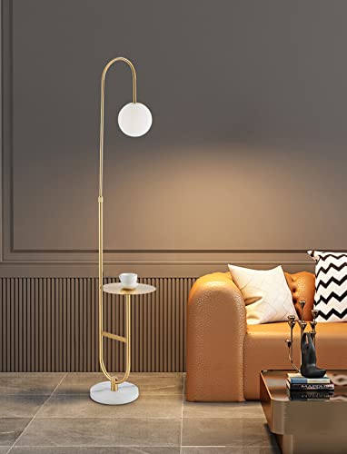 Michideco Floor Lamp with Shelf, Functional Bedside Lamp with Marble Table for Bedroom, Living Room or Office (with Mable Table)