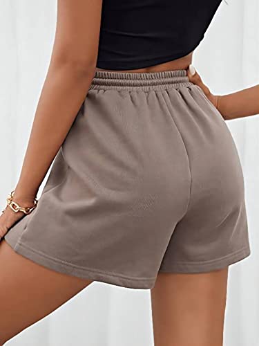 EUISVI Women's Summer Casual Drawstring Waist Sweat Shorts Athletic Running Gym Track Shorts with Pockets Brown M