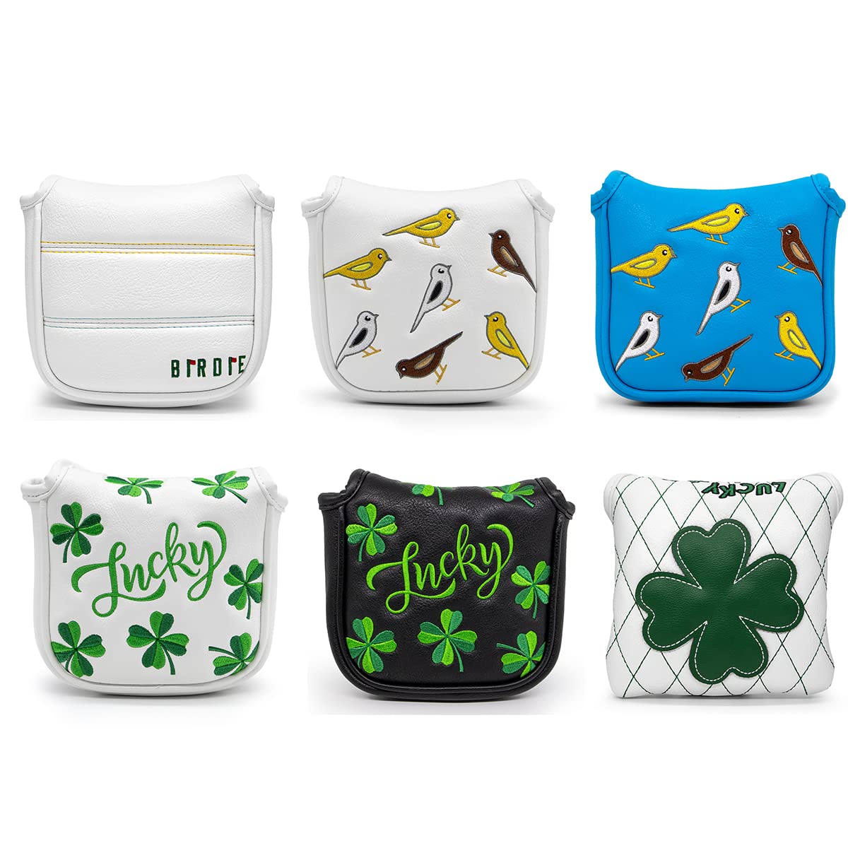 Golf Square Heel Shaft Mallet Putter Cover Headcover, Magnetic Closure Elegant Embroidery Premium Leather Golf Large Mallet Headcover