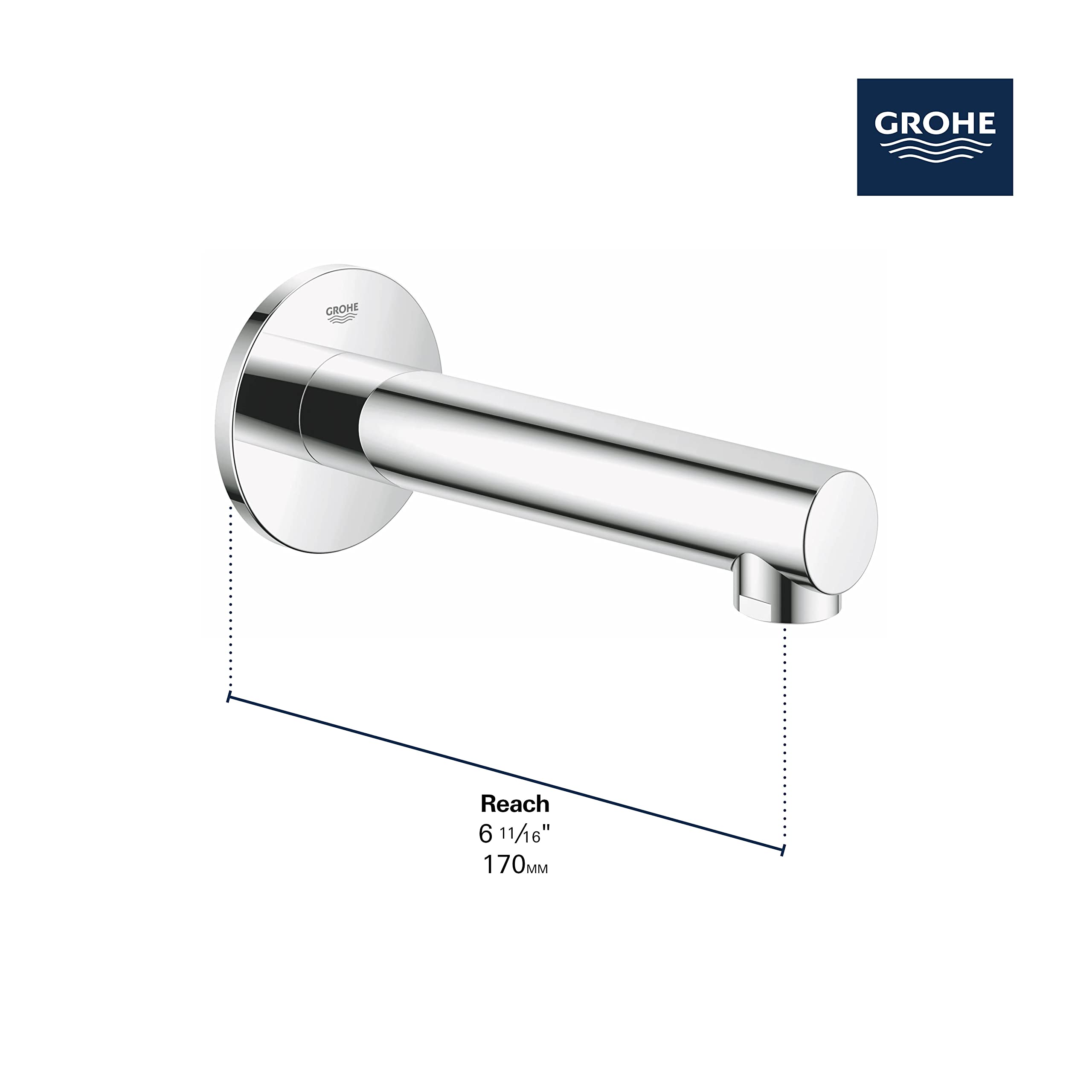 GROHE 13274001 Concetto Bathtub Faucet Tub Spout, Brass, Starlight Chrome