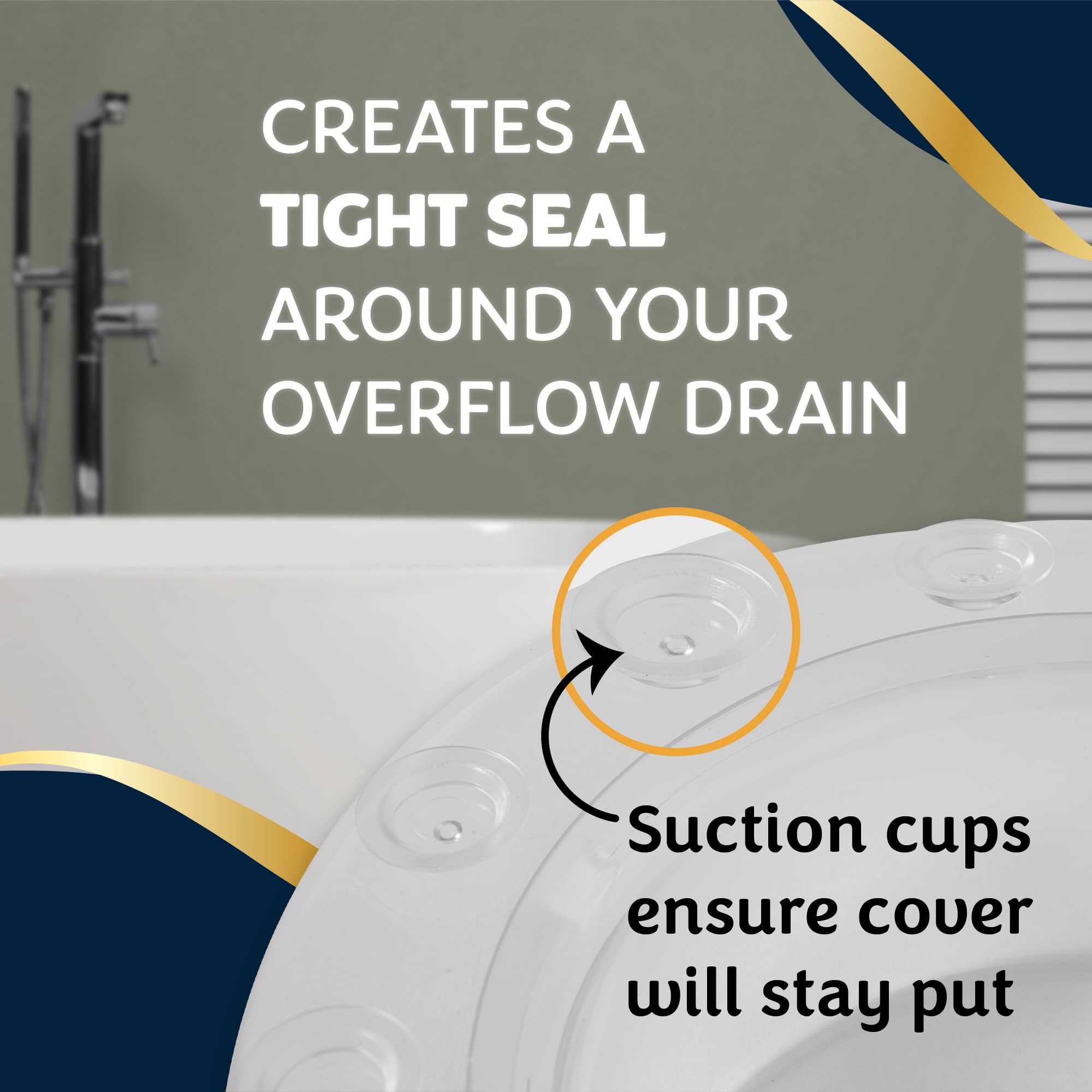 IMPRESA [2 Pack] Overflow Bath Drain Cover with Top Plug - Take a Deeper, More Luxurious Bath with a Tub Overflow Cover - Suction Cup Sealed Overflow Drain Cover Bathroom Tub - Bathtub Overflow