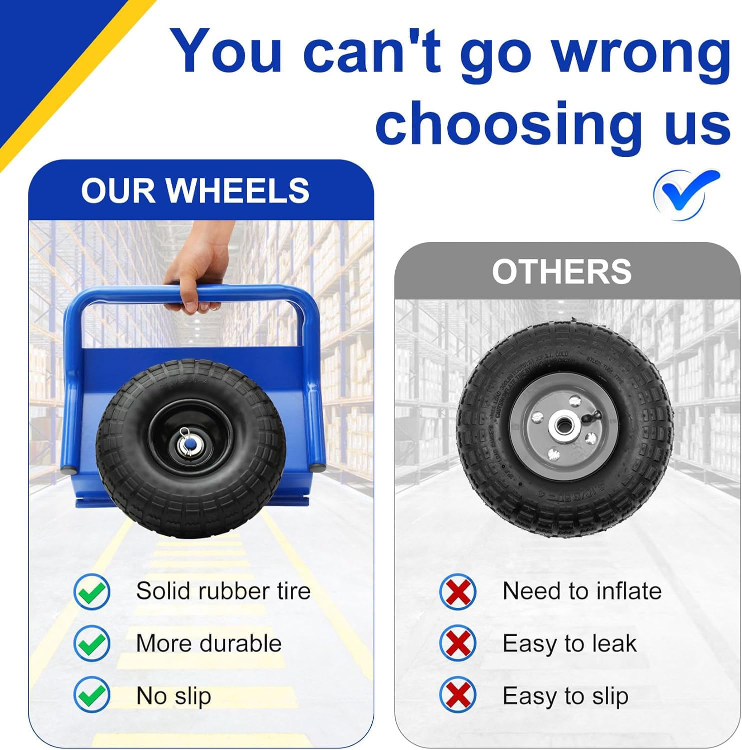 Heavy Duty Panel Dolly, Slab Dolly with Two Handles and 10" Solid Rubber Tires Wheels, Bears Weight 1000 LBS, All Terrain Moving Cart for Heavy Drywall Sheet and Door Material