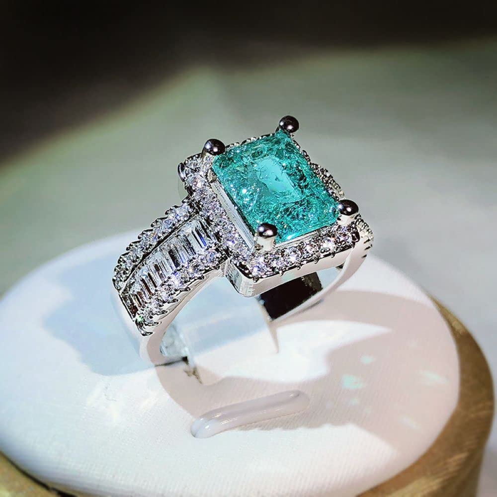 Gixaxak Simple Modern Elegant 925 Sterling Silver Green Simulated Emerald Rings for Women Emerald Pendant Square Rings Sterling Silver Set with Gemstones