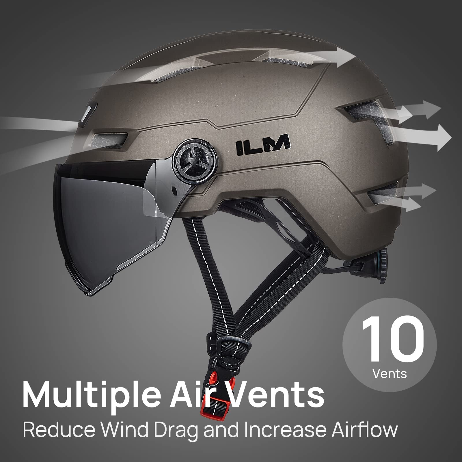 ILM Adult Bike Helmet with USB Rechargeable LED Front and Back Light Mountain&Road Bicycle Helmets for Men Women Removable Goggle Cycling Helmet E3-10L(Titanium, Small/Medium)