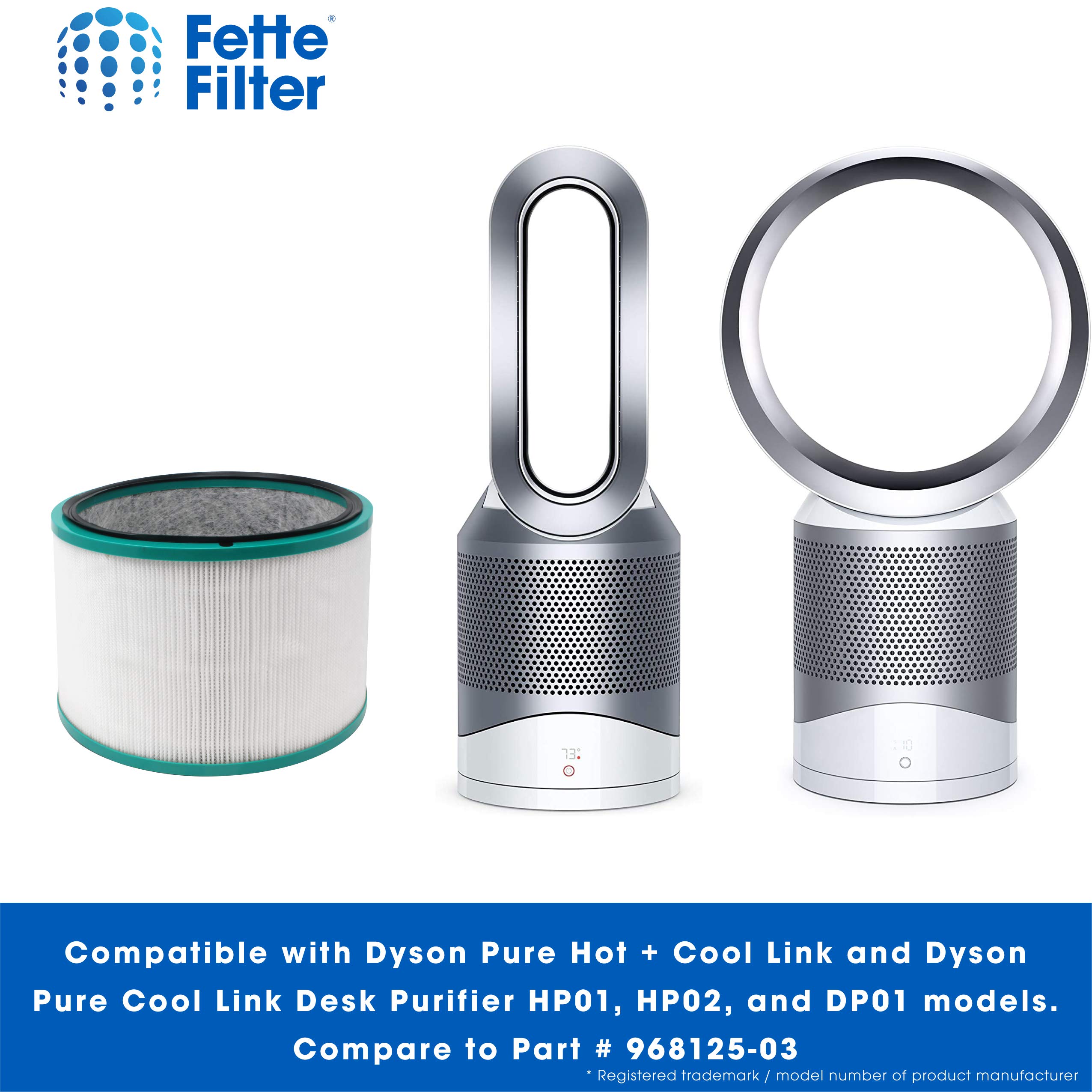 Fette Filter - 968125-03 Premium H13 True Hepa 360° Glass Filter Compatible with Dyson HP01 HP02 DP01 DP02 for Dyson Pure Hot Cool Link Desk Air Purifying Sytem Part # 968125-03 96812503 (2-Pack)